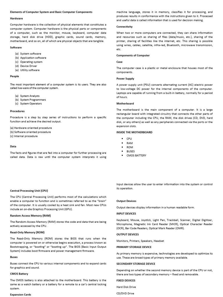 Elements of Computer System and Basic Computer Components | PDF