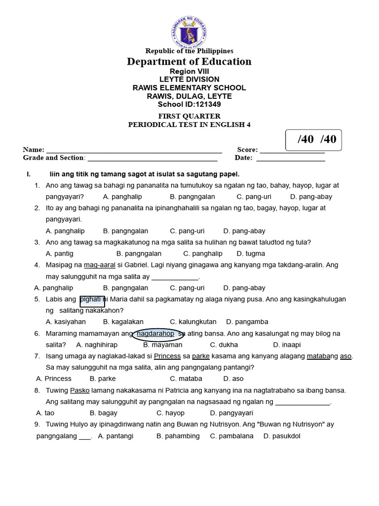 PT Filipino 4 q1 | PDF