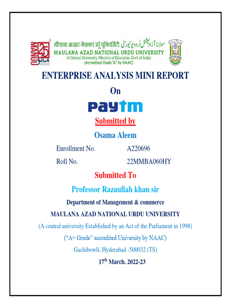 Paytm Mini Report1 | PDF | Service Industries | Financial Markets
