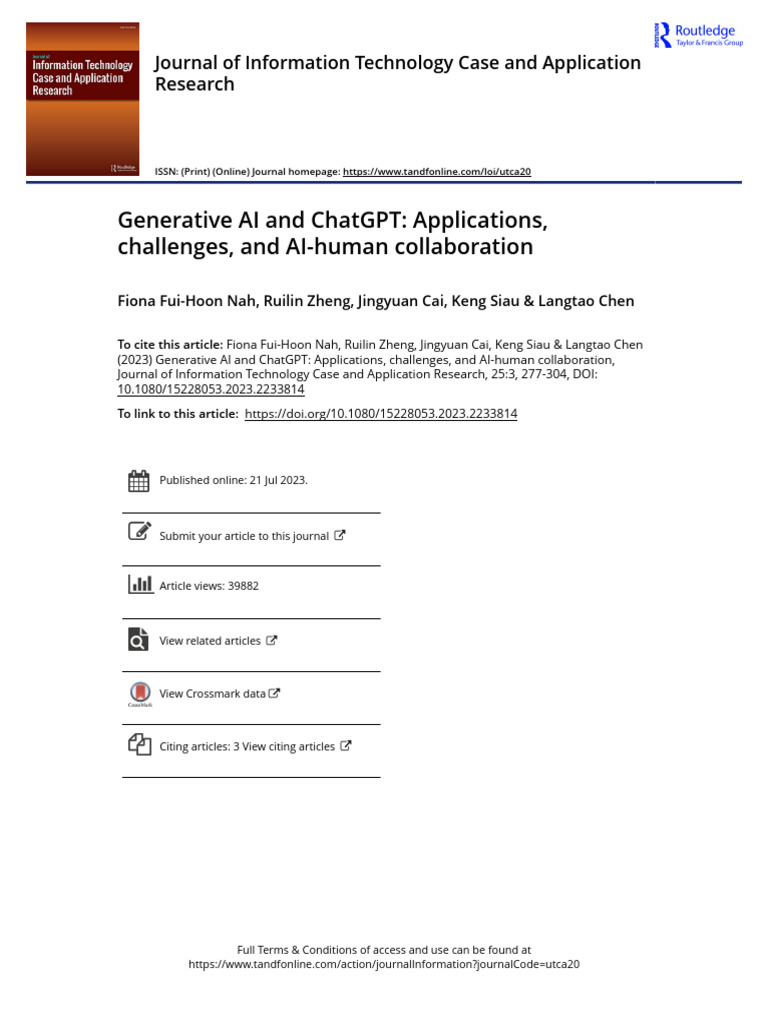 Generative AI and ChatGPT Applications Challenges and AI-human ...