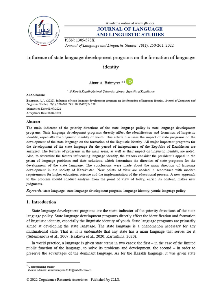 2022 Influence of State Language Development Programs On The Formation of Language Identity ...
