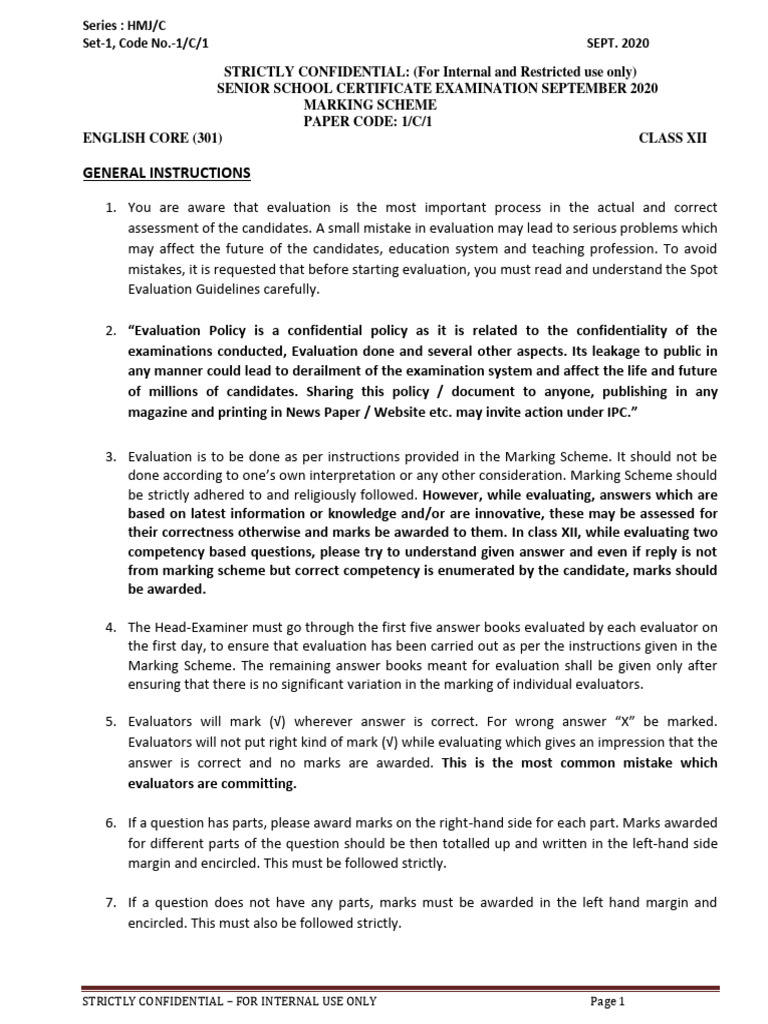 English Core (301) Set 1 C 1 Marking Scheme Comptt 2020 | PDF | Solar System | Earth