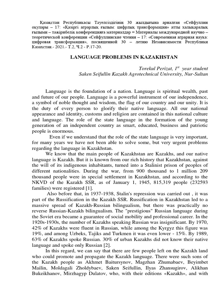 2021 LANGUAGE PROBLEMS IN KAZAKHSTAN, 1year Student | PDF | Kazakhstan | Latin Script