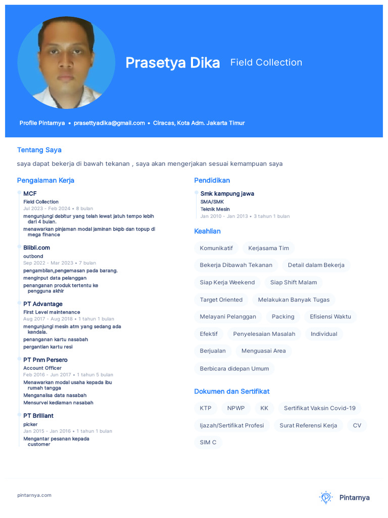 CV Prasetya Dika | PDF