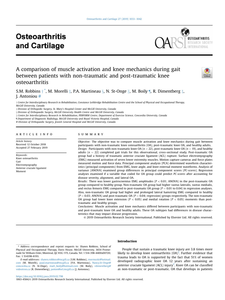A Comparison Of Muscle Activation And Knee Mechanics During Gait