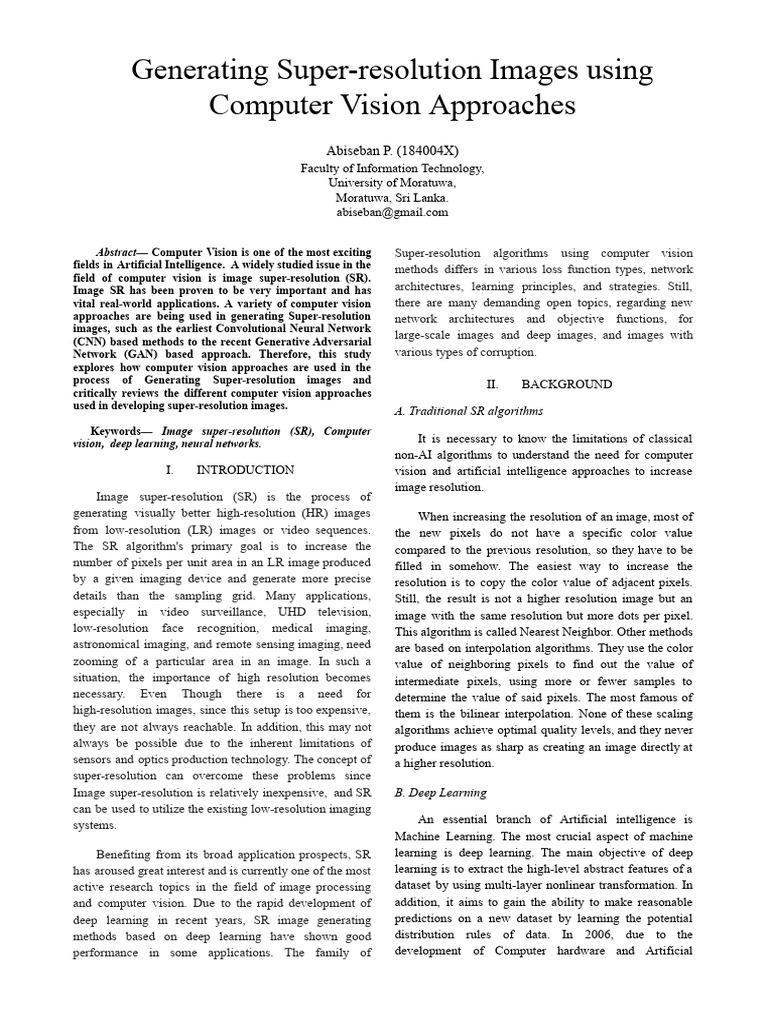 Generating Super-Resolution Images Using Computer Vision Approaches | PDF | Deep Learning ...