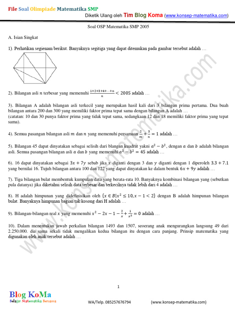 2005 Soal Osp Matik SMP | PDF