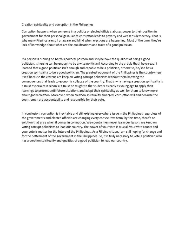 Corruption and Creation Spirituality in PH | PDF