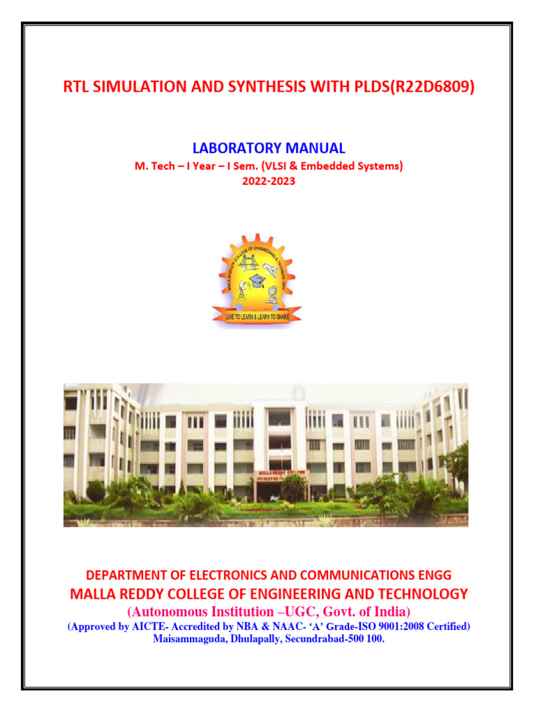 RTL Lab Manual for VLSI Students | PDF | Field Programmable Gate Array | Logic Synthesis