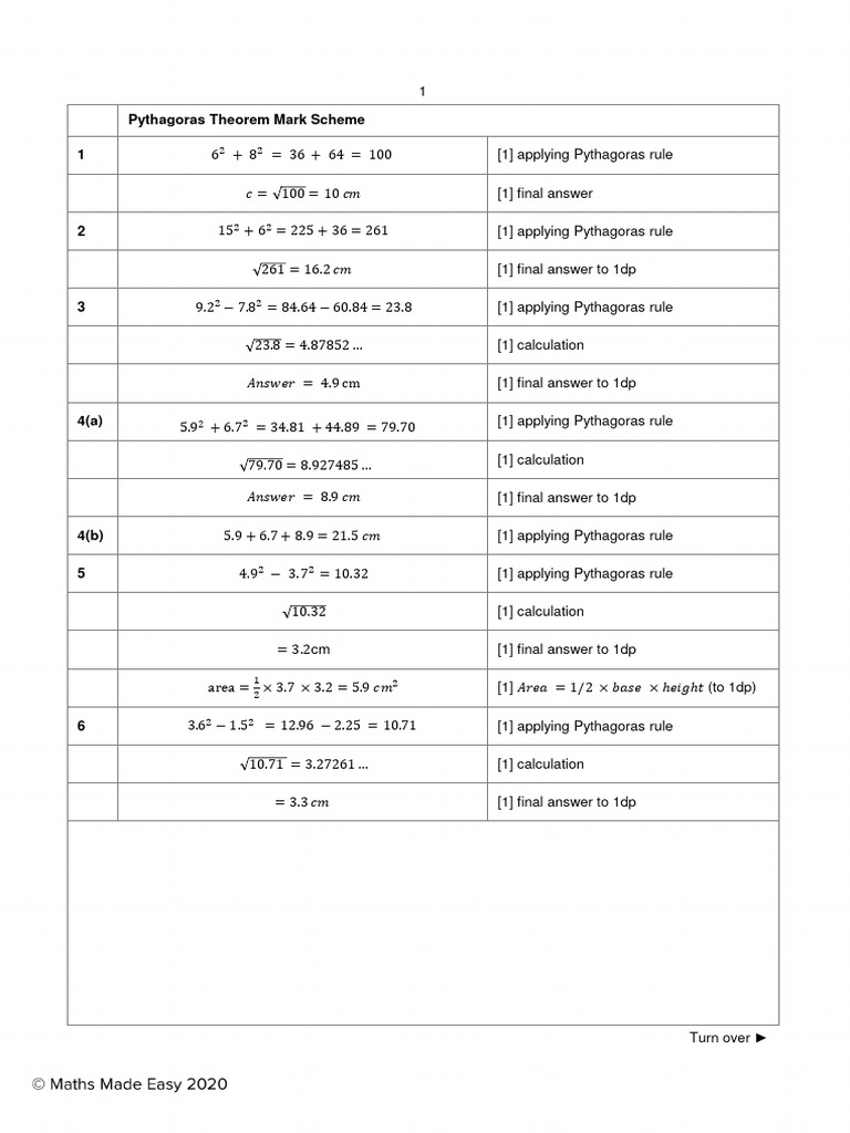 PythagorasTheorem Answer MME | PDF