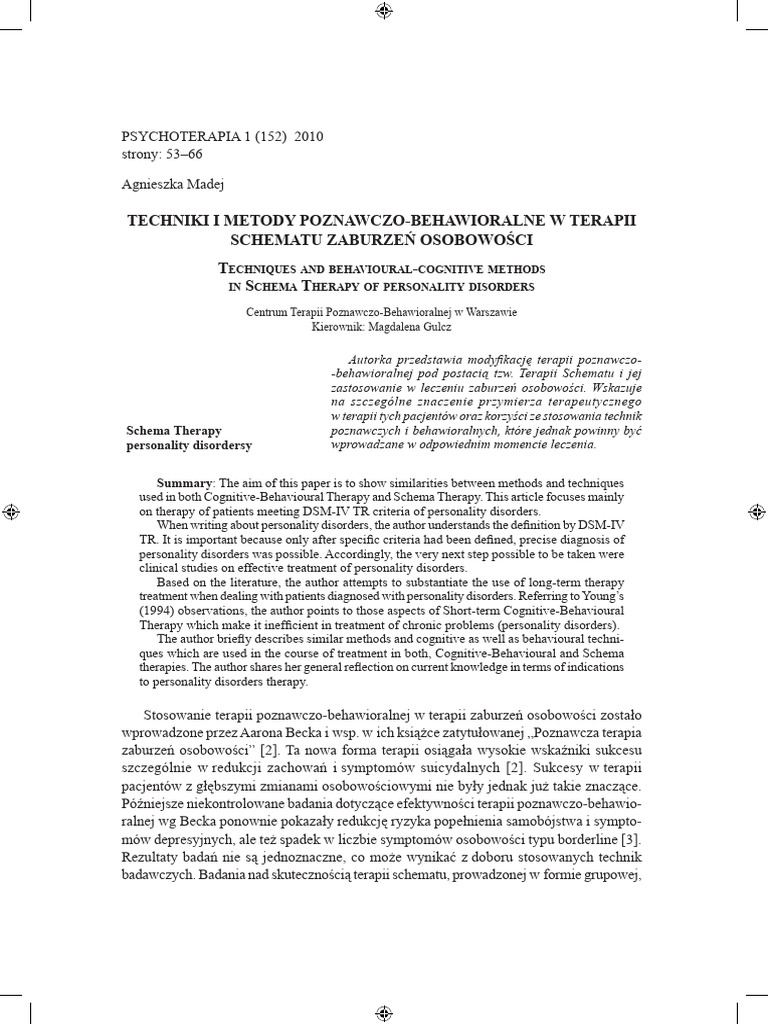 Techniki I Metody Poznawczo-Behawioralne W Terapii Schematu Zaburzeń ...