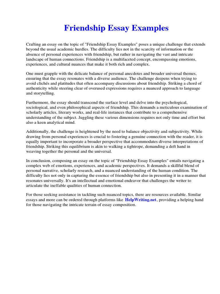 Friendship Essay Examples | PDF