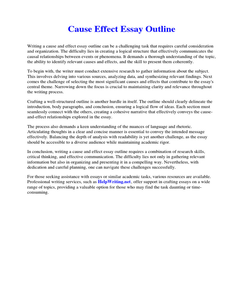 Cause Effect Essay Outline | PDF | Essays | Causality Cause Effect Essay Outline | PDF | Essays | Causality