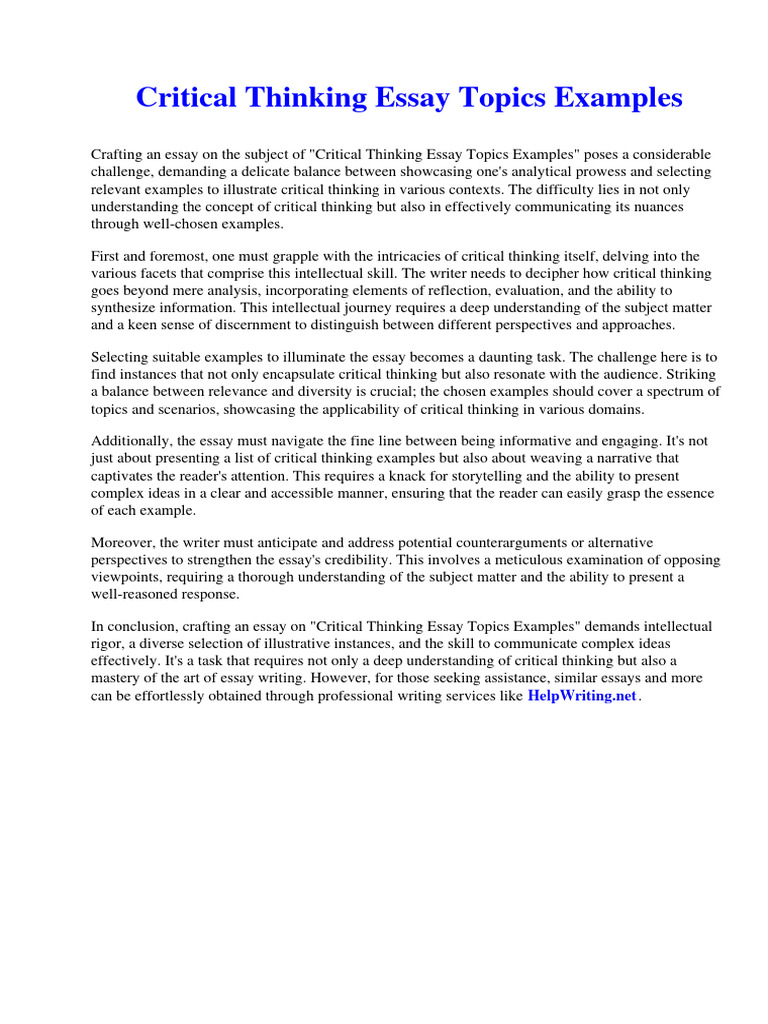 Critical Thinking Essay Topics Examples | PDF | Lignite | Whales