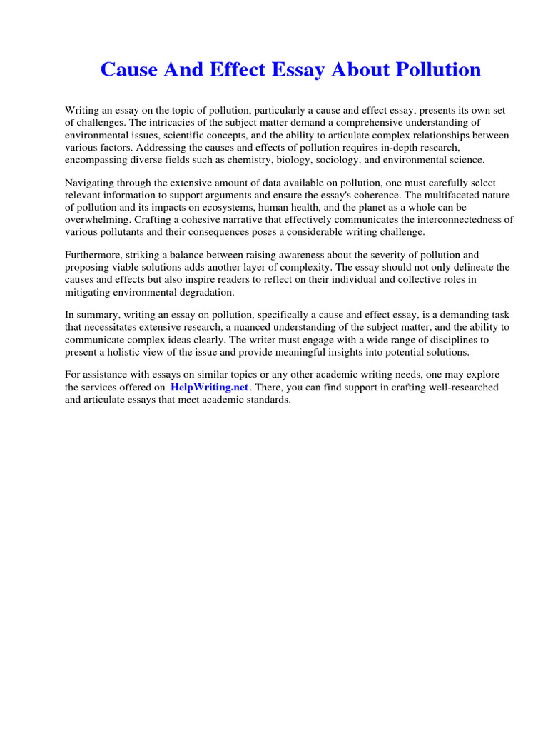 Cause and Effect Essay About Pollution | PDF | Essays | Pollution