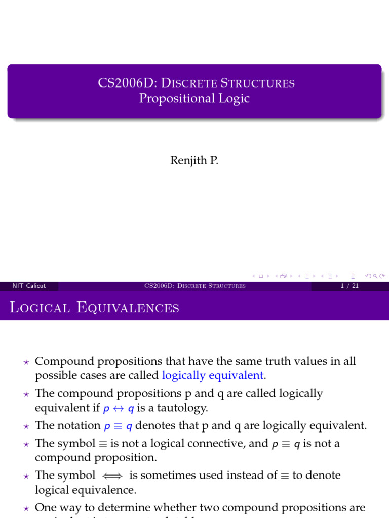 02 Propositional Equivalences | PDF | If And Only If | Metalogic 02 Propositional Equivalences | PDF | If And Only If | Metalogic