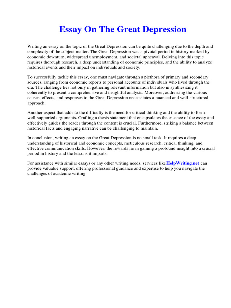 Essay On The Great Depression | PDF | Dr. Watson | Essays