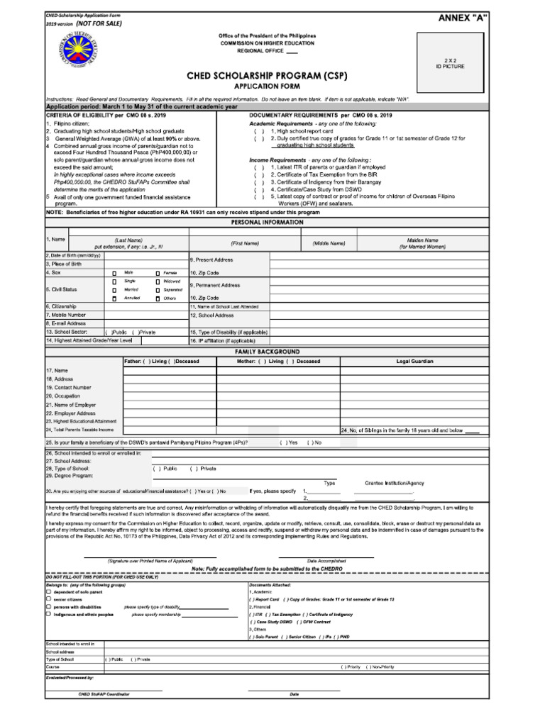 CHED Scholarship Program Application Form | PDF