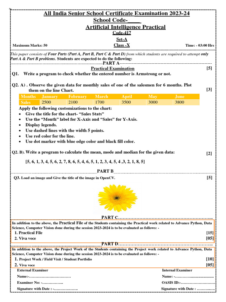 SKD Class 10 Artificial Intelligence Practical Set A Final | PDF ...
