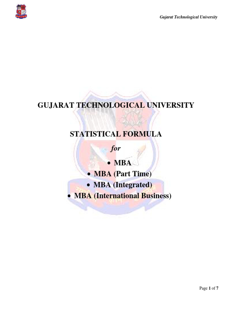 Business Statistics Formula Sheet | PDF | Mean | Median