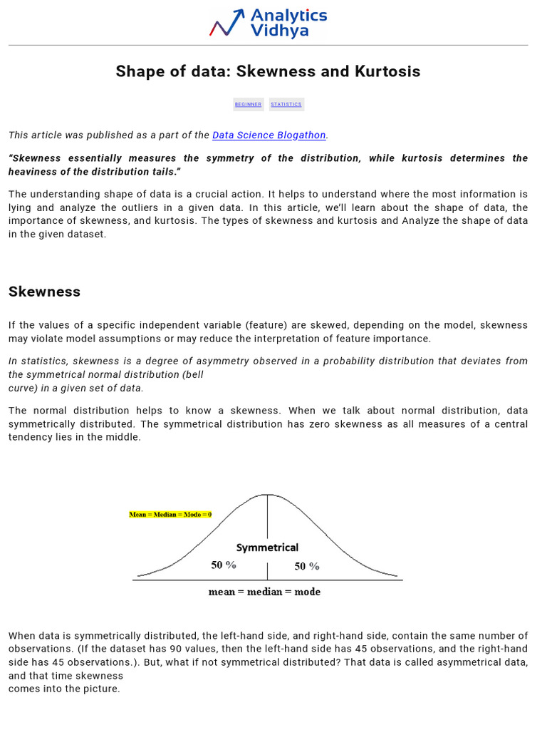 Shape of Data Skewness and Kurtosis | PDF | Skewness | Mode (Statistics)