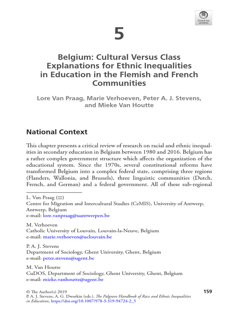 Belgium Cultural Versus Class Explanations For Ethnic Inequivalities in ...