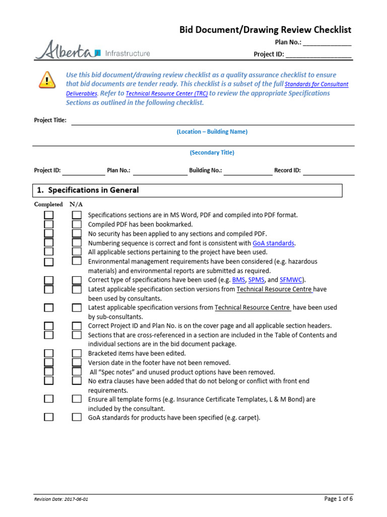 Bid Document Review Checklist Guide | PDF | Specification (Technical ...