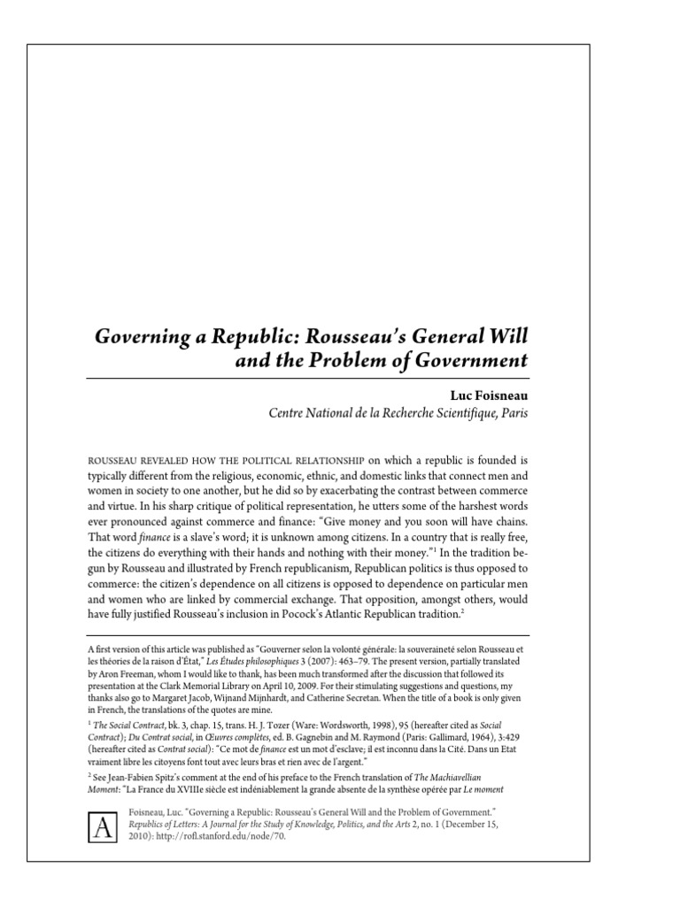 Rousseau's General Will and Republican Governance | PDF | Jean Jacques ...