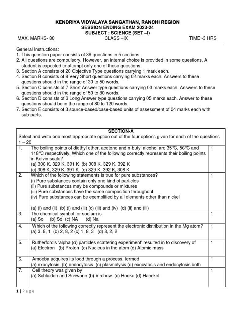Class 9 Science Exam Paper Set I | PDF | Atoms | Dairy Cattle