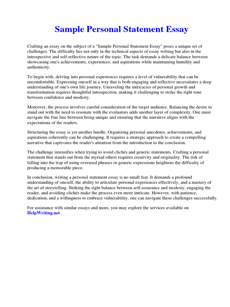 Sample Personal Statement Essay | PDF