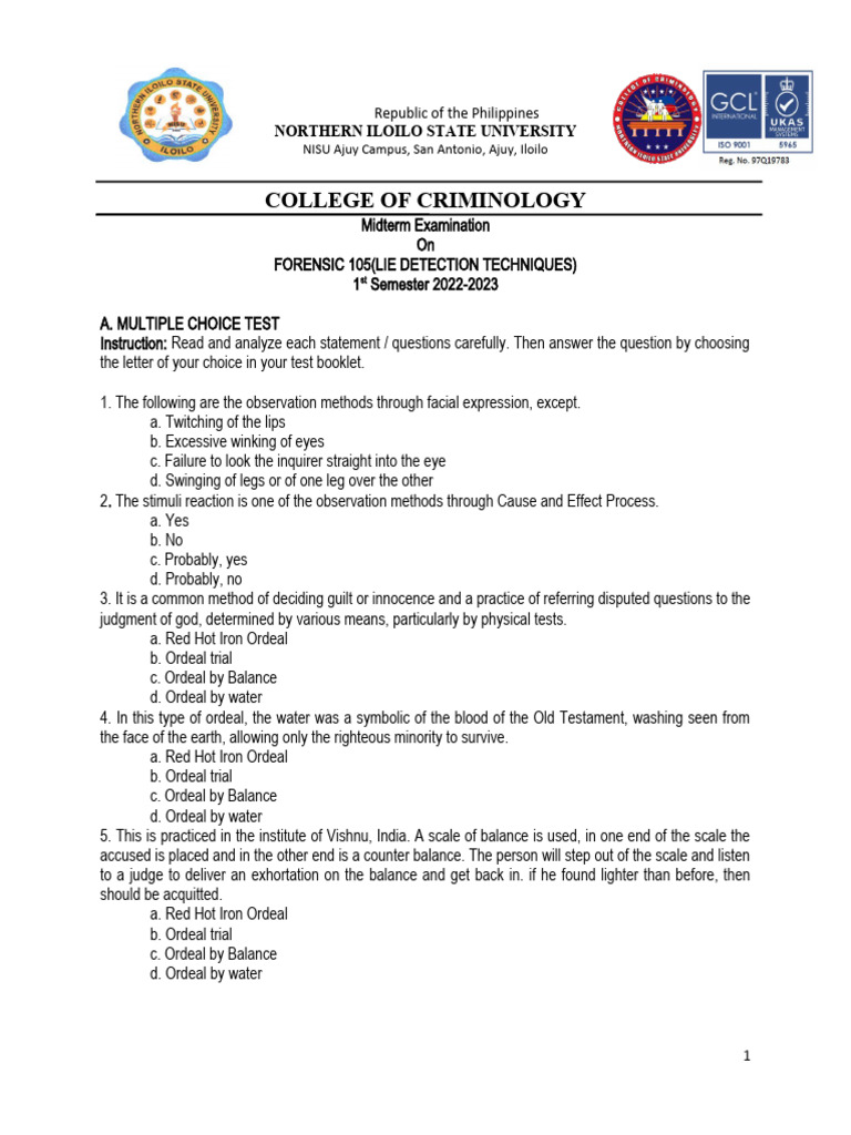 Midterm Exam (Lie Detection) | PDF