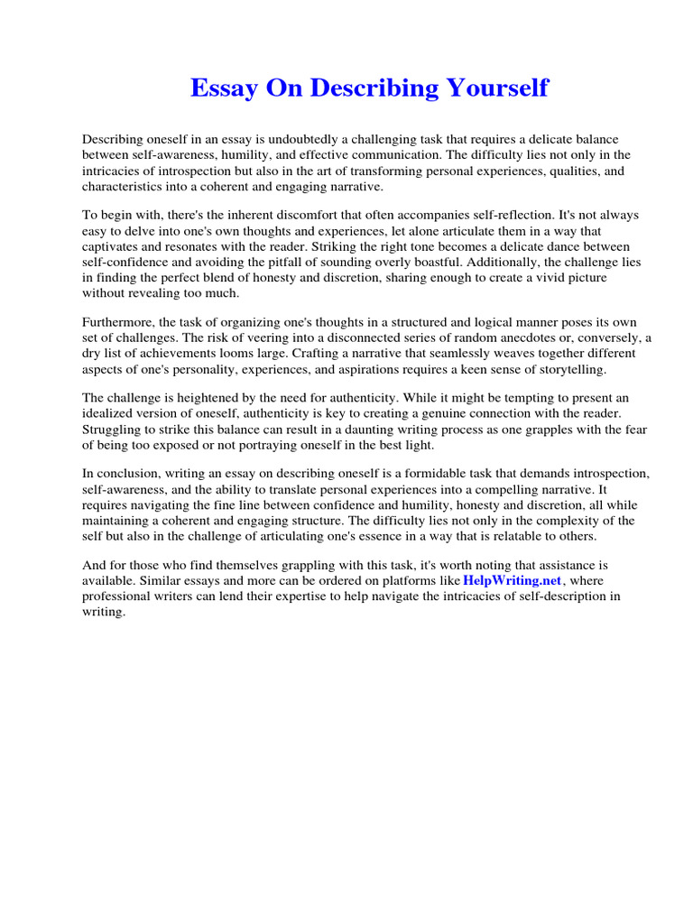 Essay On Describing Yourself | PDF
