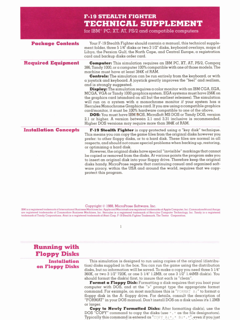 F-19 - Technical Supplement Manual | PDF | Floppy Disk | Computer File