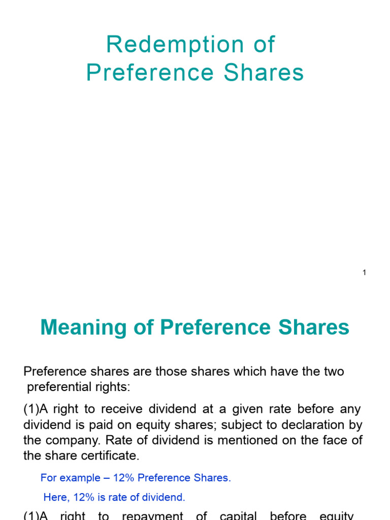 Redemption of Preference Shares | PDF | Preferred Stock | Dividend
