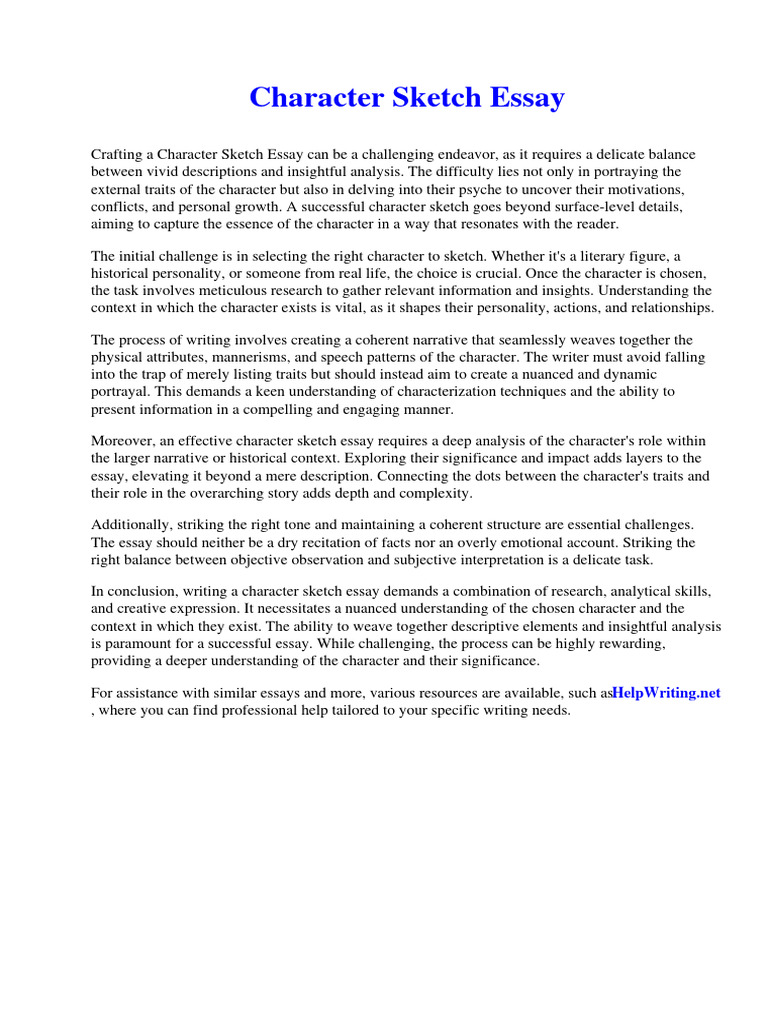 Character Sketch Essay | PDF | Essays | Narrative
