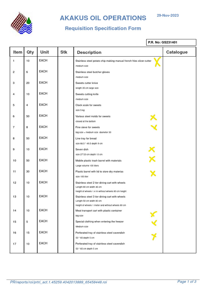 Akakus Oil Operations: Requisition Specification Form | PDF ...