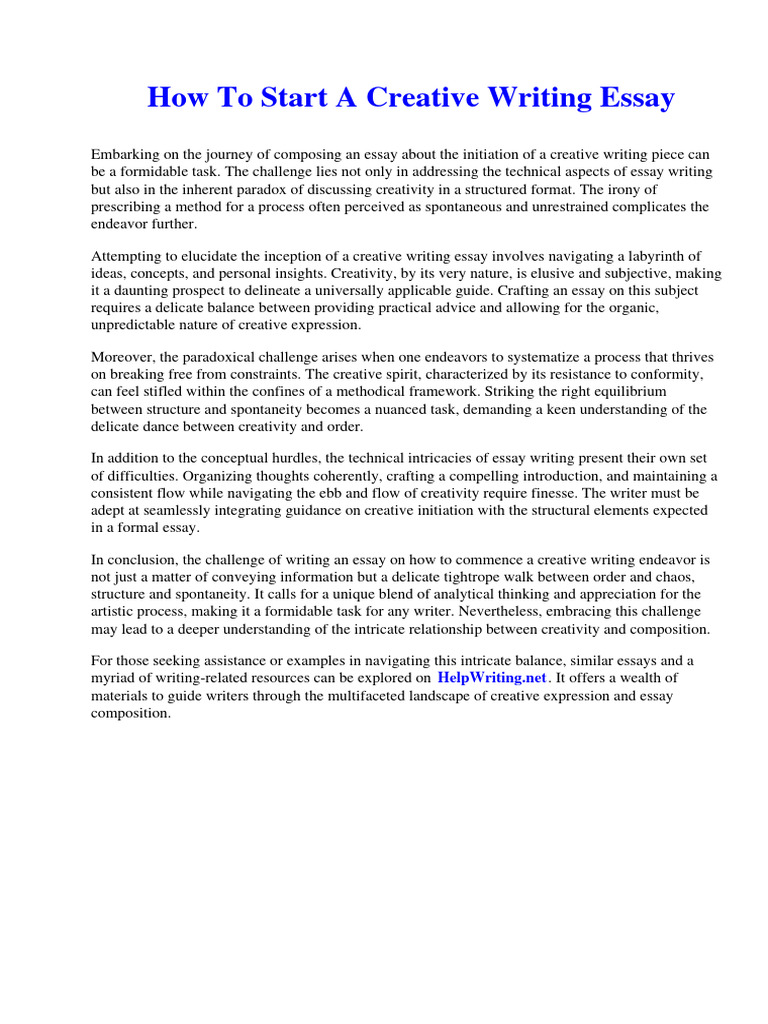 How To Start A Creative Writing Essay | PDF | Steam | Essays