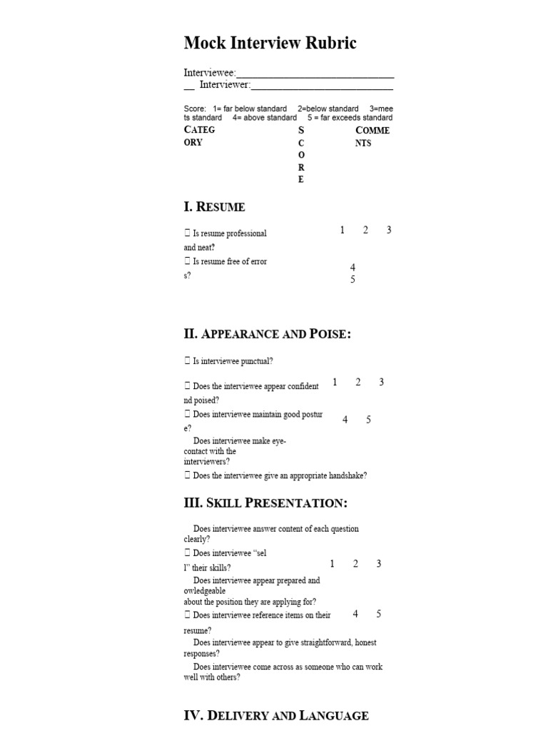 Mock Job Interview Rubrics | PDF | Human Communication | Communication