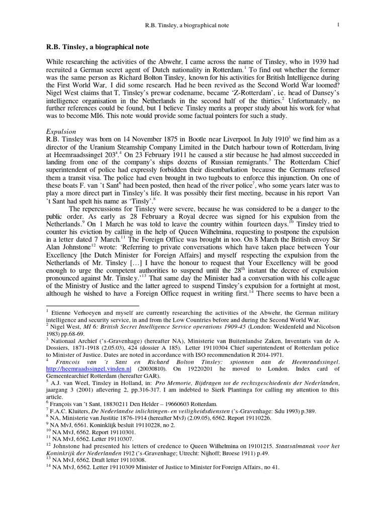 R.B. Tinsley: MI6's Dutch Operative | PDF | National Security