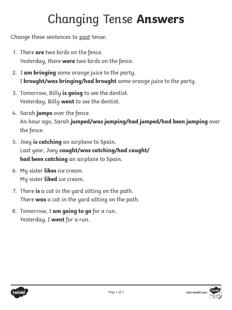 Answers Changing Tense Activity | PDF