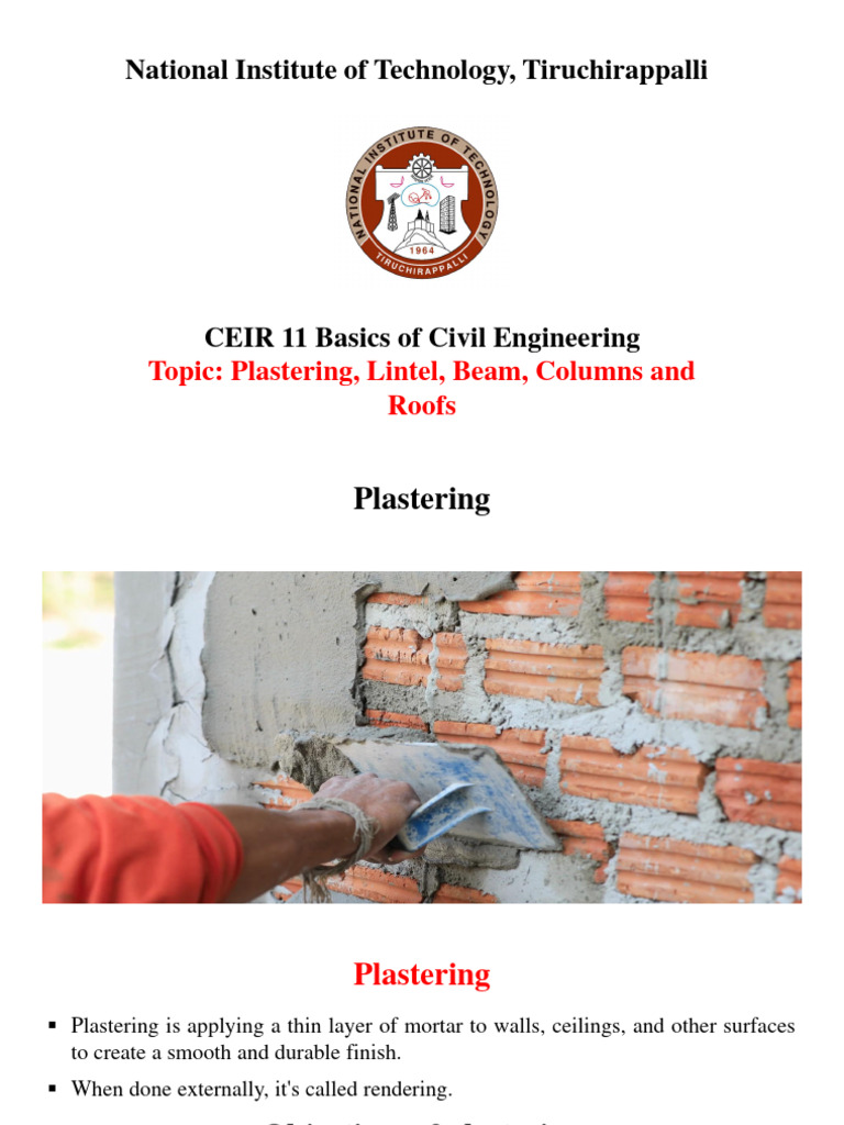 Lec Unit 2 5 Plastering Lintel Beam Column Roofs | PDF