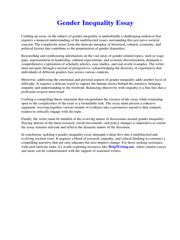 Gender Inequality Essay | PDF | Social Media | Popular Culture & Media ...
