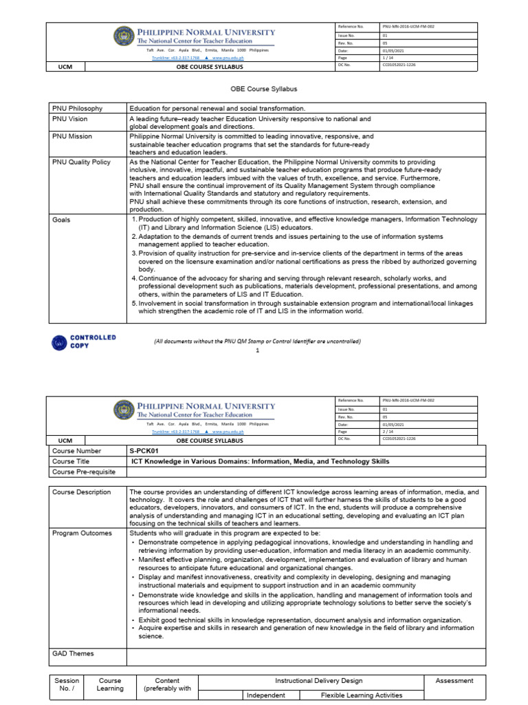 2023 2S PCK01 ICT Knowledge in Various Domains Nformation Media and Technology Skills | PDF ...