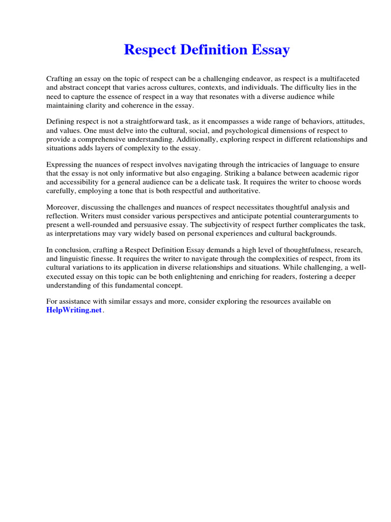 Respect Definition Essay | Download Free PDF | Net Present Value ...
