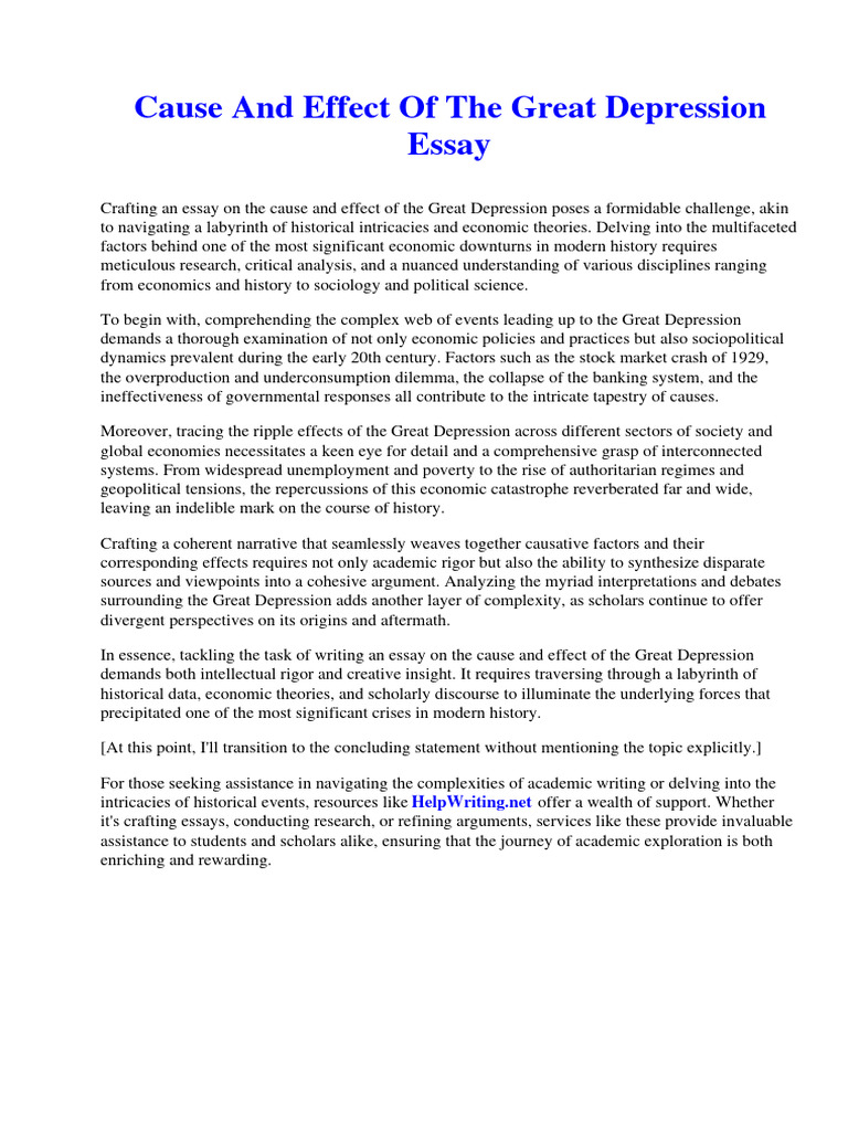 Cause and Effect of The Great Depression Essay | PDF