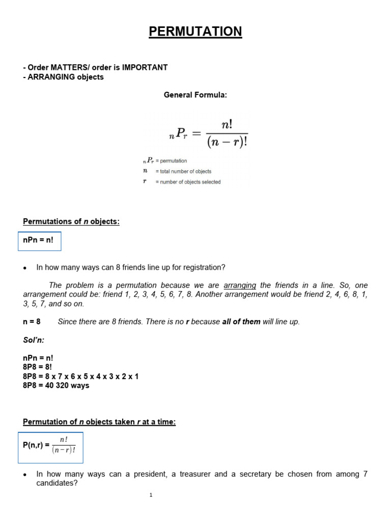 PERMUTATIONS AND COMBINATIONS (Reviewer) | PDF | Permutation | Mathematics