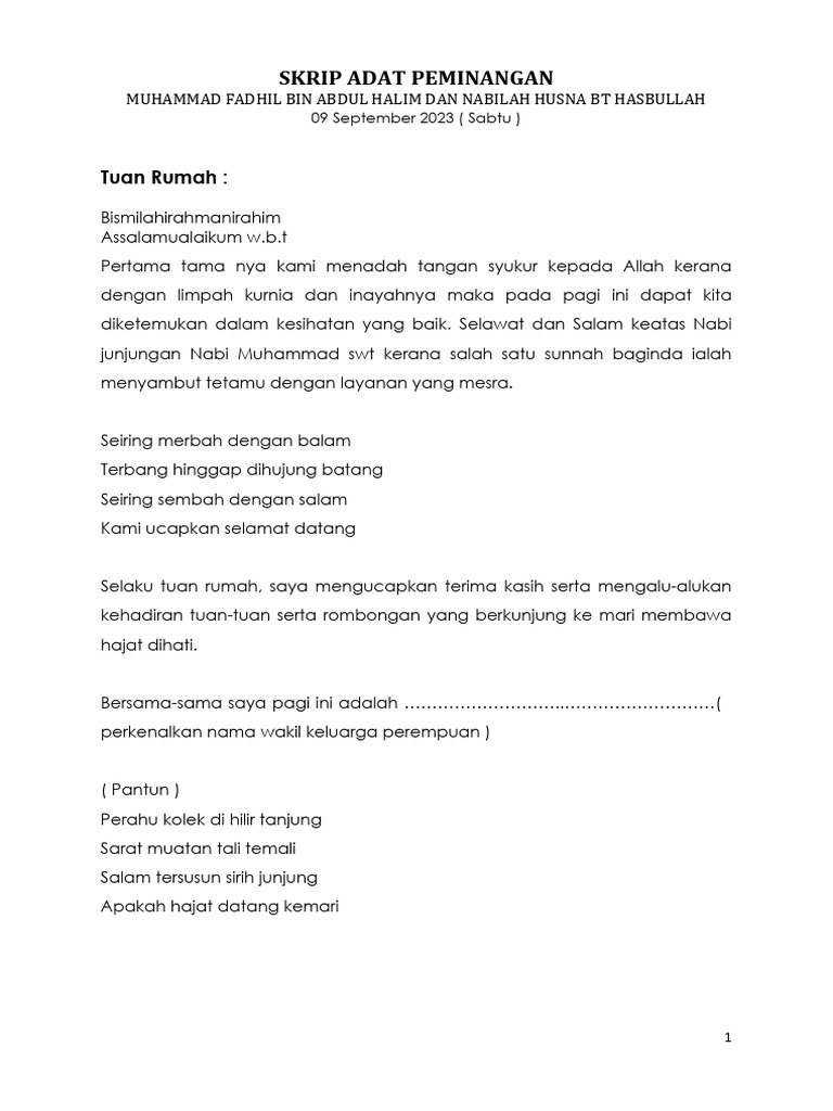Skrip Adat Peminangan Tradisional | PDF