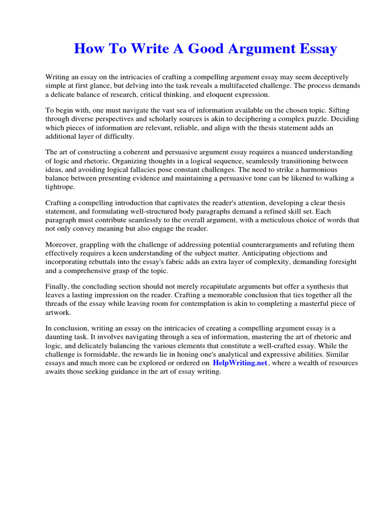 How To Write A Good Argument Essay | PDF | Essays | Argument