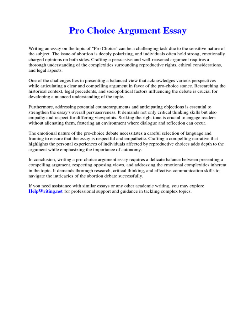 Pro Choice Argument Essay | PDF | Distillation | Essays