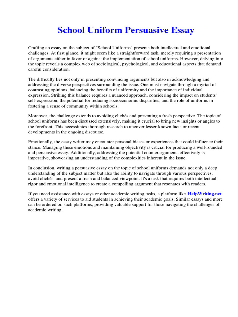 School Uniform Persuasive Essay | PDF | Essays | Polymers